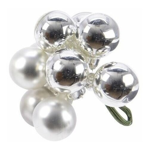 Гроздь стеклянных матовых и глянцевых шариков на проволоке, 10 шаров по 20 мм, серебряная (kaemingk)
