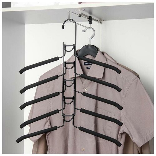 Вешалка-плечики для одежды Доляна, 5-ти уровневая, размер 40-44, со съёмными вешалками, антискользящее покрытие, цвет чёрный