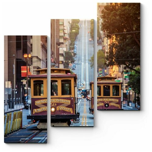 Модульная картина Два старинных трамвая по улицам Сан-Франциско60x64