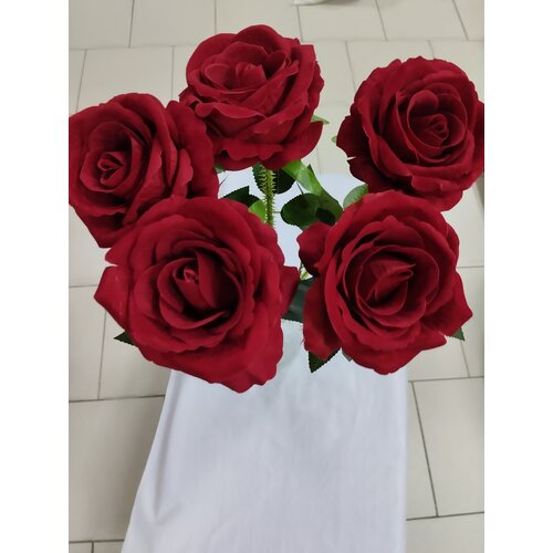 Роза бархатная красная-искусственный цветок, 66 см, набор 2 шт.