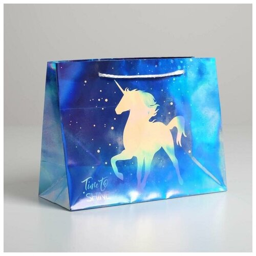 Пакет подарочный голографический Unicorn, 23 × 18 × 10 см