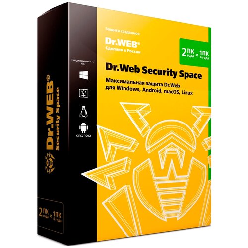 Dr.Web Security Space, коробочная версия с диском, русский, лицензий 2, количество пользователей/устройств: 2 ус., 24 мес.