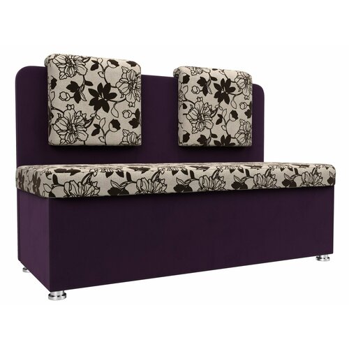 Кухонный прямой диван Маккон 2-х местный, Рогожка Цветы и Велюр фиолетовый