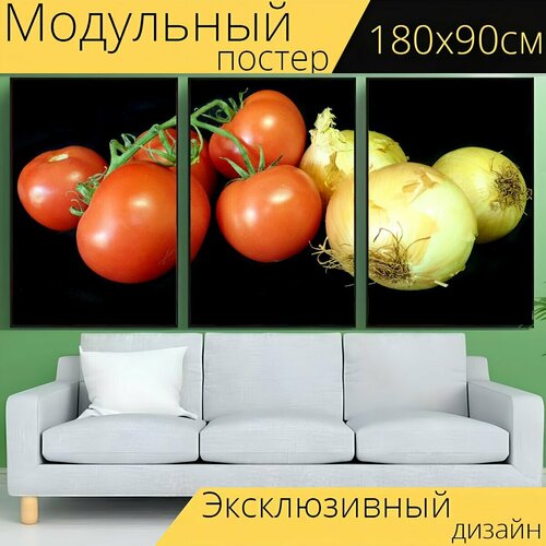 Модульный постер "Овощи, помидоры, лук" 180 x 90 см. для интерьера
