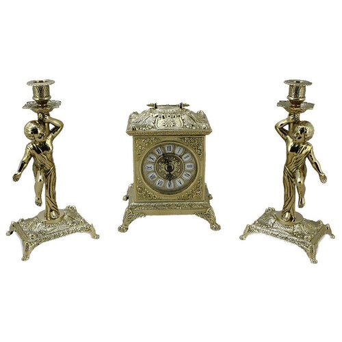 Часы Ларец каминные и 2 канделябра Амур на 1 свечу Высота: 28 см, 22 см Alberti Livio