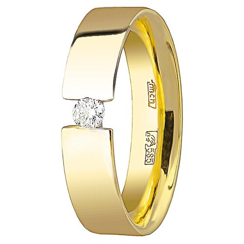 Кольцо обручальное Юверос, желтое золото, 585 проба, бриллиант, размер 15.5, белый