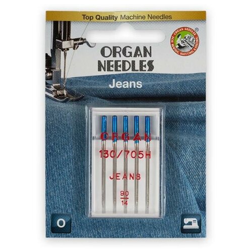 Иглы для бытовых швейных машин "Organ Needles" (джинс), №90, 5 штук, арт. 130/705H