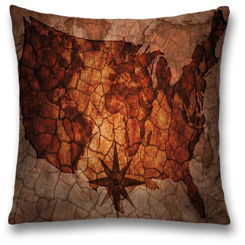 Наволочка декоративная на молнии, чехол на подушку JoyArty "Карта США в стиле винтаж" 45х45 см