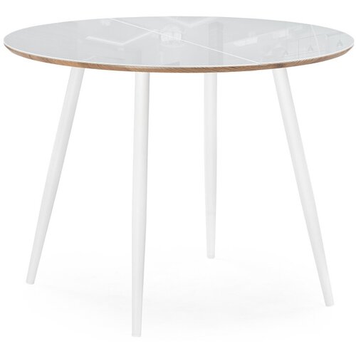 Стеклянный стол Woodville Абилин 100(140)х76 ультра белое стекло / дуб вотан / белый матовый
