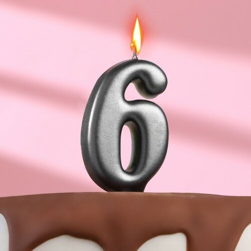 Свеча в торт "Овал" , цифра 6 , графит, 6,3 см