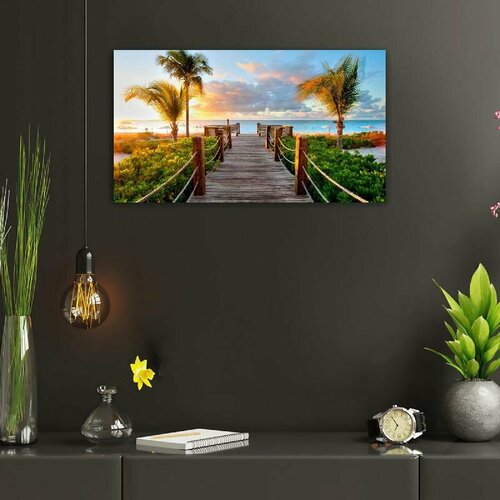 Картина на холсте 60x110 LinxOne "Пальмы океан мостик" интерьерная для дома / на стену / на кухню / с подрамником