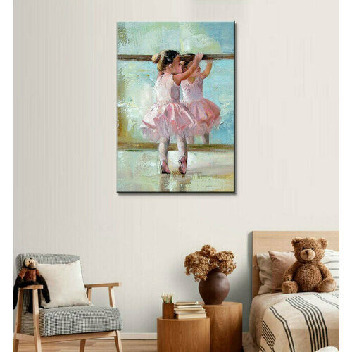 Интерьерная картина на холсте Девочка балерина маслом, балет, маленькая балерина, детские танцы 50х70