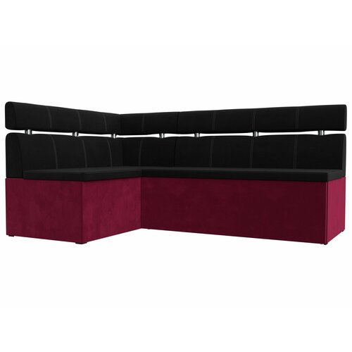 Кухонный угловой диван Классик левый угол, Микровельвет черный и бордовый