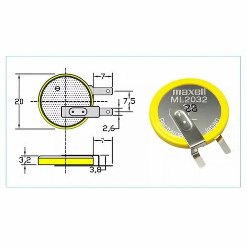 Аккумулятор (перезаряжаемый) Maxell ML2032 3V 65mAh для ноутбуков Lenovo HP Acer Dell Sony Asus 12-006-100