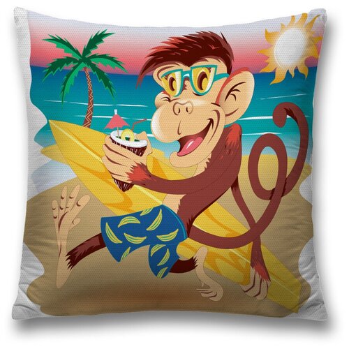 Наволочка декоративная на молнии, чехол на подушку JoyArty "Отпуск обезьяны" 45х45 см