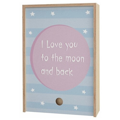 Деревянная подарочная коробка Memory Box I love you to the moon and back 35х25х8 см Голубой/Розовый