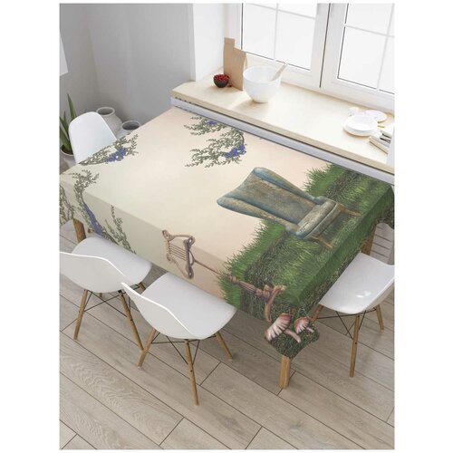 Скатерть прямоугольная JoyArty на кухонный стол "Кресло в выдуманном саду" из оксфорда, 180x145 см