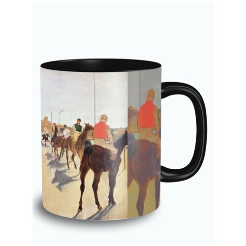 Кружка черная искусство картины Эдгар Дега Скаковые лошади перед трибунами - 3431