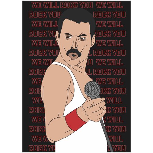 Постер / Плакат / Картина Freddie Mercury black 50х70 см в подарочном тубусе