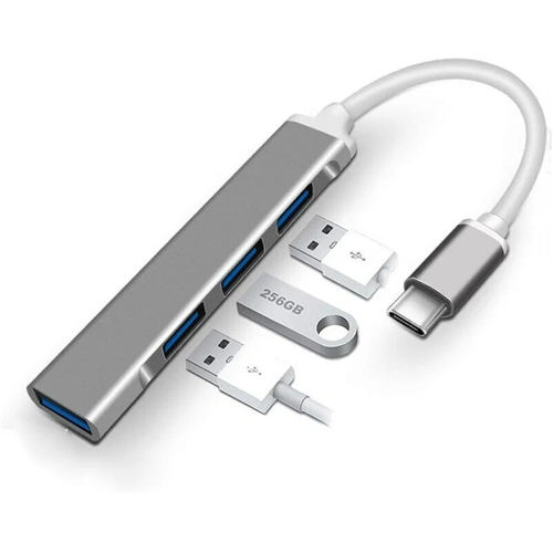 USB-концентратор Type-C х 4 USB порта Серый металлик