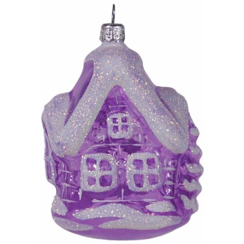 Елочка Стеклянная елочная игрушка Домик с Елкой 8 см фиолетовый, подвеска С 1627