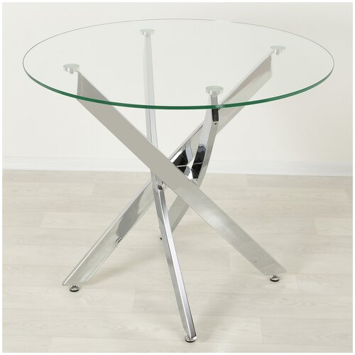 Стеклянный кухонный стол Рим-18 прозрачный/хром D80