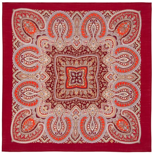 Платок Павловопосадская платочная мануфактура,89х89 см, оранжевый, красный