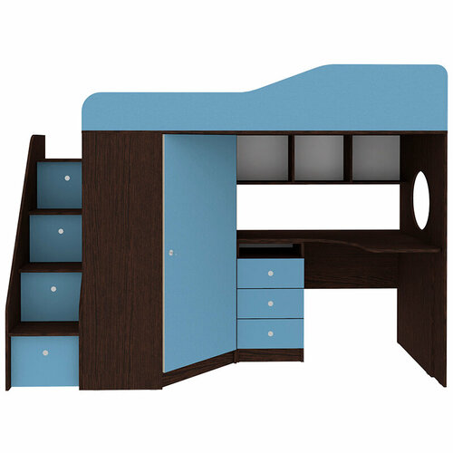 Кровать чердак Кадет 1 с универсальной лестницей Венге - Светло Синий/Голубой