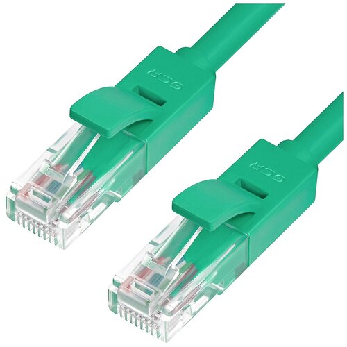 GCR Патч-корд прямой 1.5m UTP кат.5e, зеленый, 24 AWG, литой, ethernet high speed 1 Гбит/с, RJ45, T568B