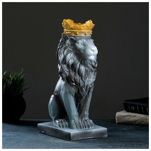 Копилка "Лев с короной" серый камень, 35см