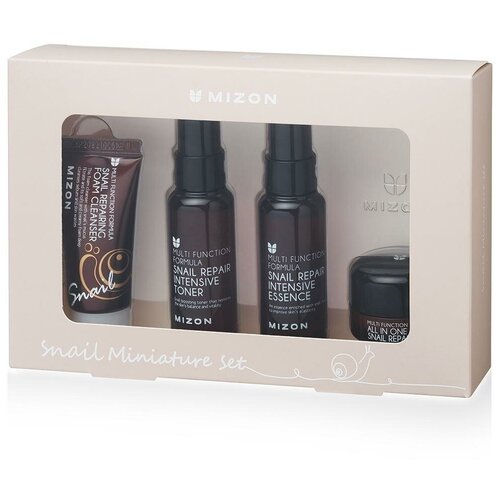 Набор средств на основе муцина улитки Mizon Snail miniature SET (4ea foam cleansing 30ml+ snail toner 50ml+ snail essence 50ml+ snail cream 15 gr)