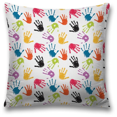 Наволочка декоративная на молнии, чехол на подушку JoyArty "Цветные отпечатки рук" 45х45 см