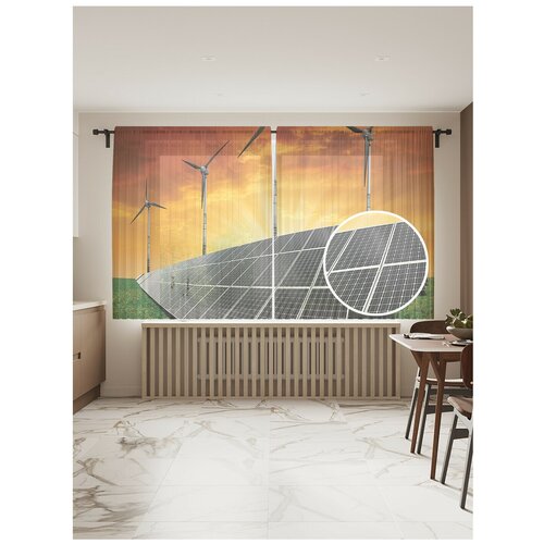 Тюль для кухни и спальни JoyArty "Экологическая энергия", 2 полотна со шторной лентой шириной по 145 см, высота 180 см.
