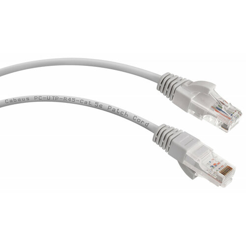 Патч-корд Cabeus U/UTP PC-UTP-RJ45-Cat.5e-5m категория 5е, 2xRJ45/8p8c, неэкранированный, серый, PVC, 5м