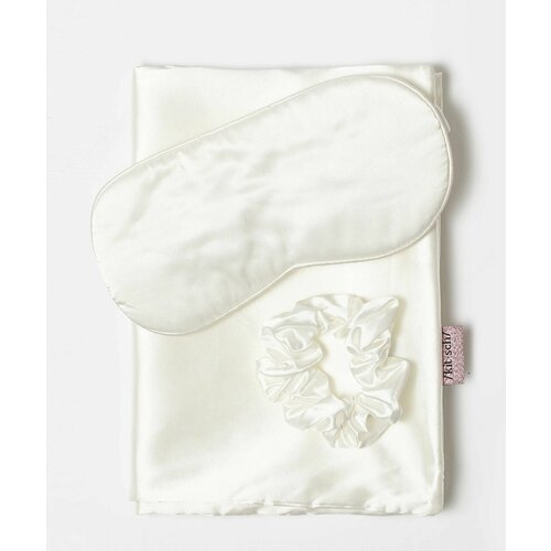 Kitsch набор для сна из сатина : резинка для волос , маска , наволочка в белом цвете