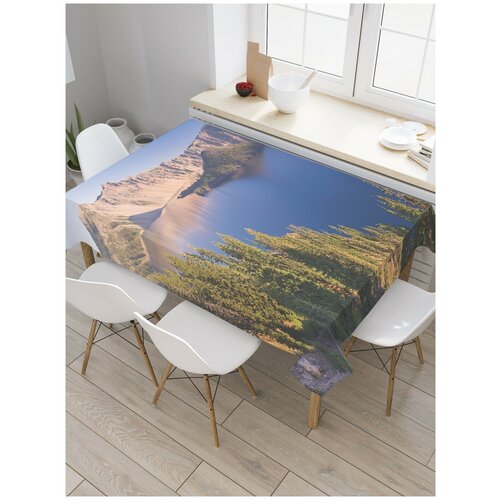 Скатерть прямоугольная JoyArty на кухонный стол "Горы у озера" из оксфорда, 120x145 см