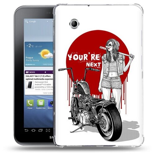 Чехол задняя-панель-накладка-бампер MyPads девушка с мотоциклом для Samsung Galaxy Tab 2 7.0 GT-P3100/P3110 противоударный