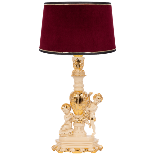 Настольная лампа Bogacho Путти бежевая с бордовым абажуром Тюссо Конфети