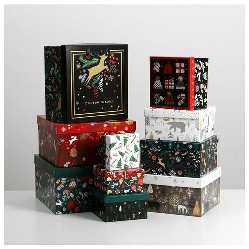 Набор подарочных коробок 10 в 1 «Новогодний», 10.2 × 10.2 × 6‒28.2 × 28.2 × 15 см