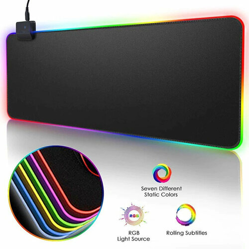 Коврик для мыши игровой со светодиодной RGB подсветкой (80*30см.) черный