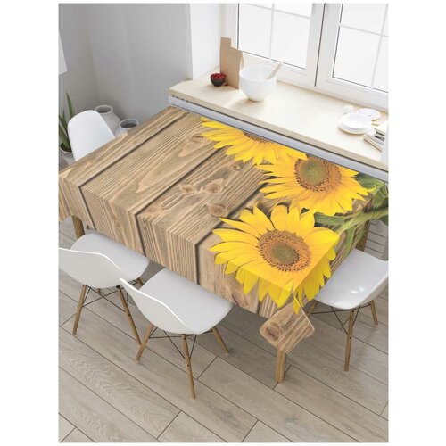 Скатерть прямоугольная JoyArty на кухонный стол "Цветы подсолнуха" из оксфорда, 120x145 см