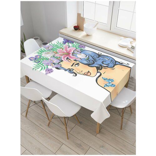 Скатерть прямоугольная JoyArty на кухонный стол "Девушка с венком" из оксфорда, 180x145 см