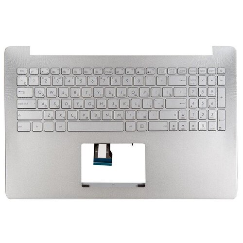 Клавиатура (топ-панель) для ноутбука Asus N501JW серебристая с серебристым топкейсом, с подсветкой, без крепления под HDD