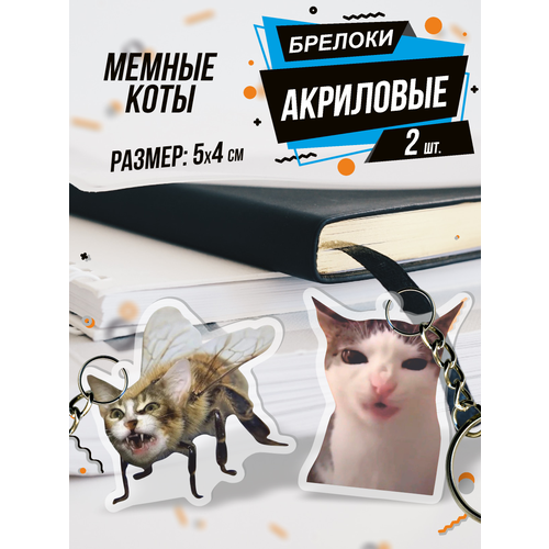 Брелок для ключей акриловый Мемные коты, 2 шт., коричневый