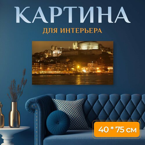Картина на холсте "Ночная съемка, центр города, панорама" на подрамнике 75х40 см. для интерьера