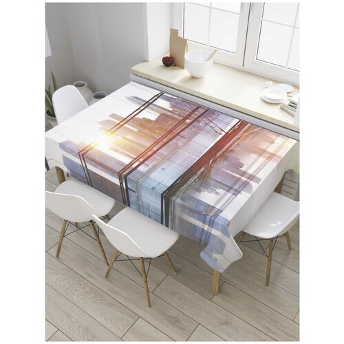 Скатерть прямоугольная JoyArty на кухонный стол "Лучи сквозь небоскребы" из оксфорда, 180x145 см