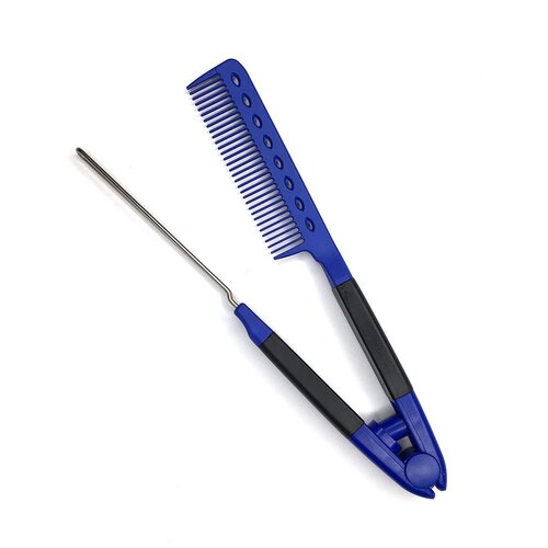 Gera Professional, Расческа-выпрямитель для волос с металлическим зажимом, синяя