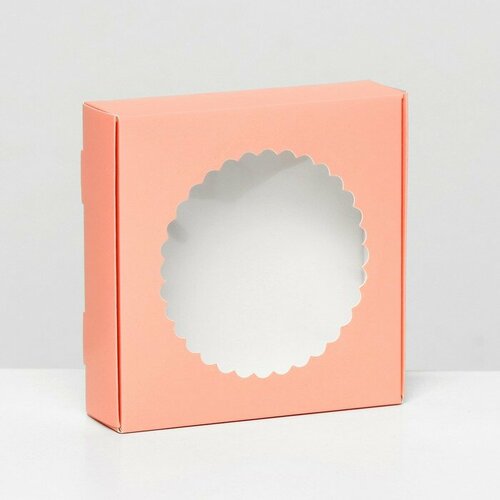 UPAK LAND Подарочная коробка сборная с окном, 11,5 х 11,5 х 3 см , розовый