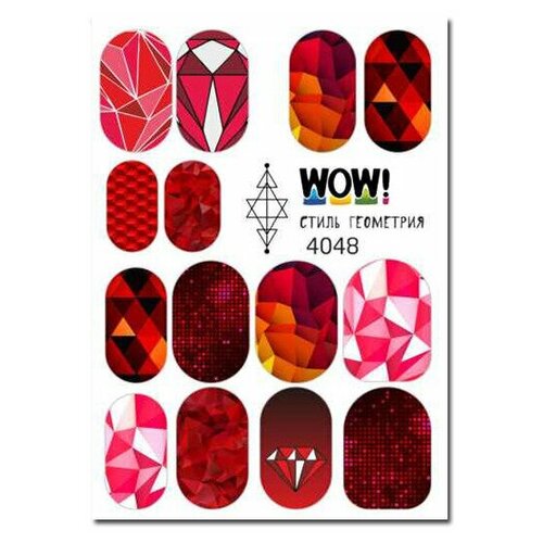 I AM WOW слайдер для ногтей. геометрия /наклейка на водной основе для маникюра декора дизайна/ Красный драгоценный камень, Рубин, Алмаз, Текстура