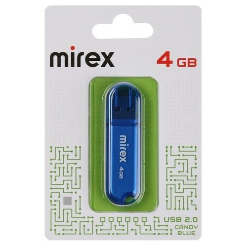 Флешка Mirex CANDY BLUE, 4 Гб , USB2.0, чт до 25 Мб/с, зап до 15 Мб/с, синяя